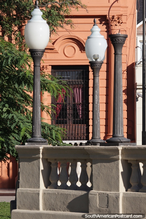 Street lamps and a nice historic facade behind in Corrientes. Photo ...