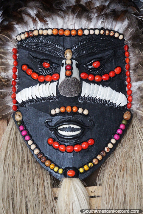 Mask made with colored beads, rope and feathers, crafts in Manaus ...